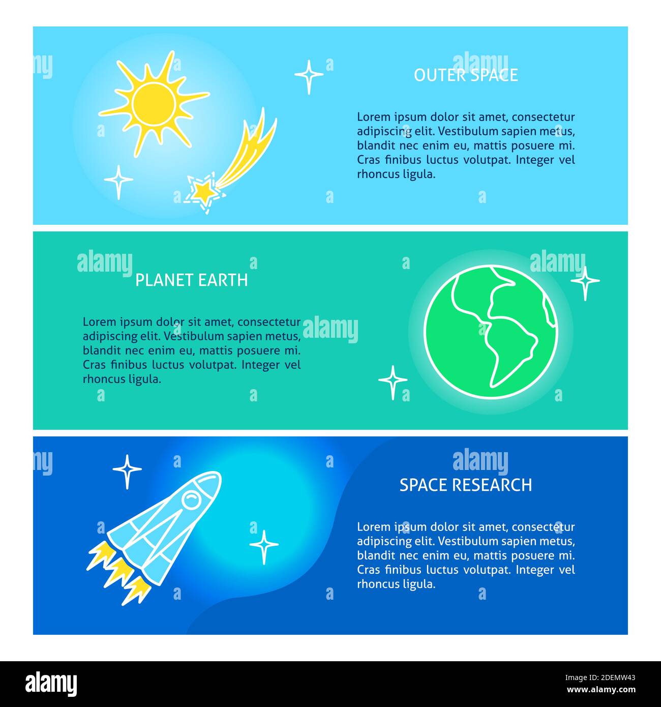 Space theme flyer templates in line style with place for text ...