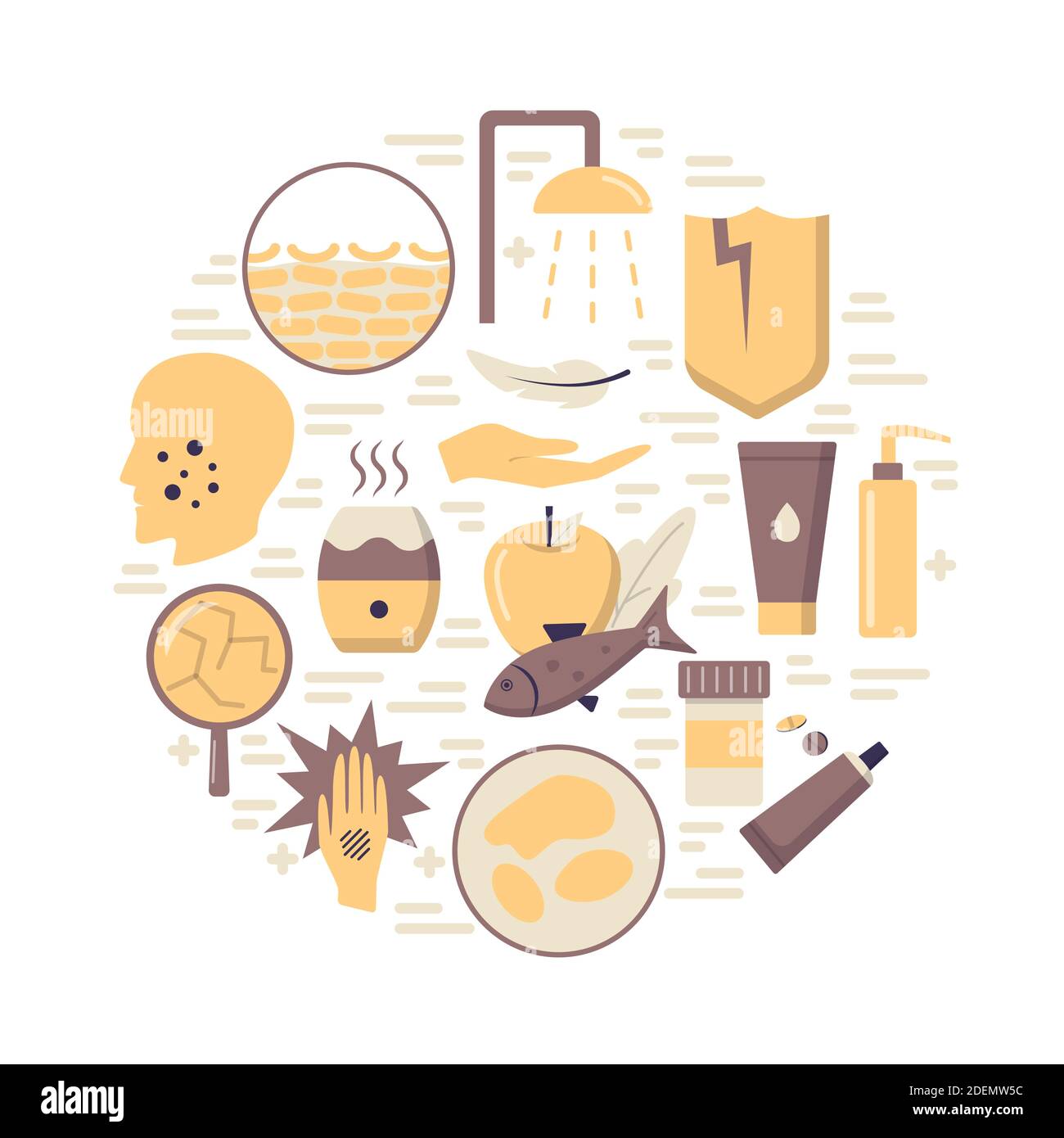 Skin allergy symptoms and treatment round concept banner. Medical flyer ...