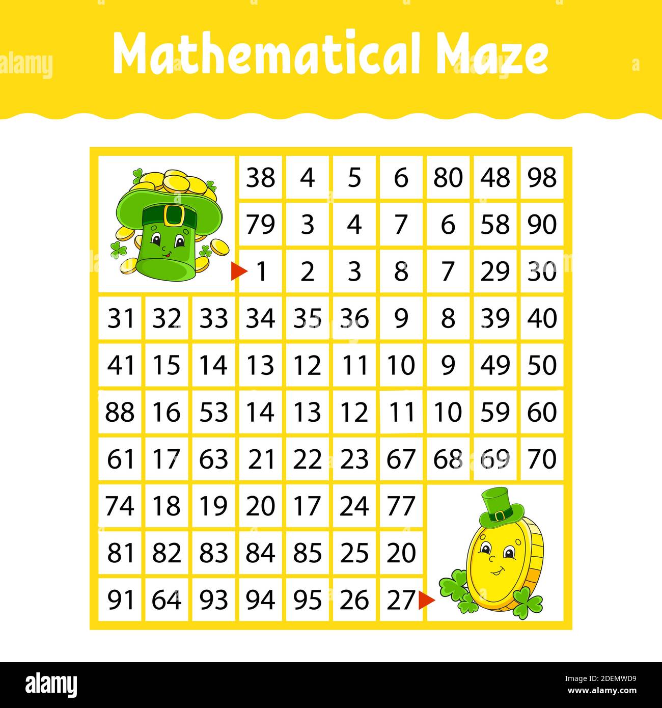 Mathematical square maze. Game for kids. Number labyrinth. Education ...