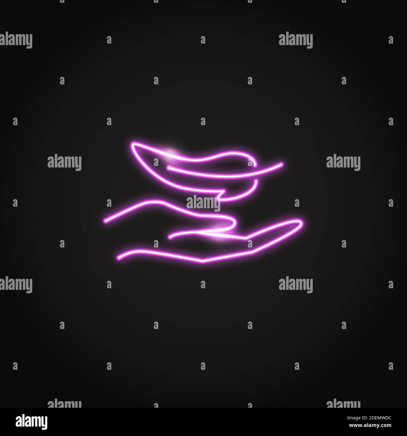 Hand and feather neon icon in line style. Softness concept symbol ...