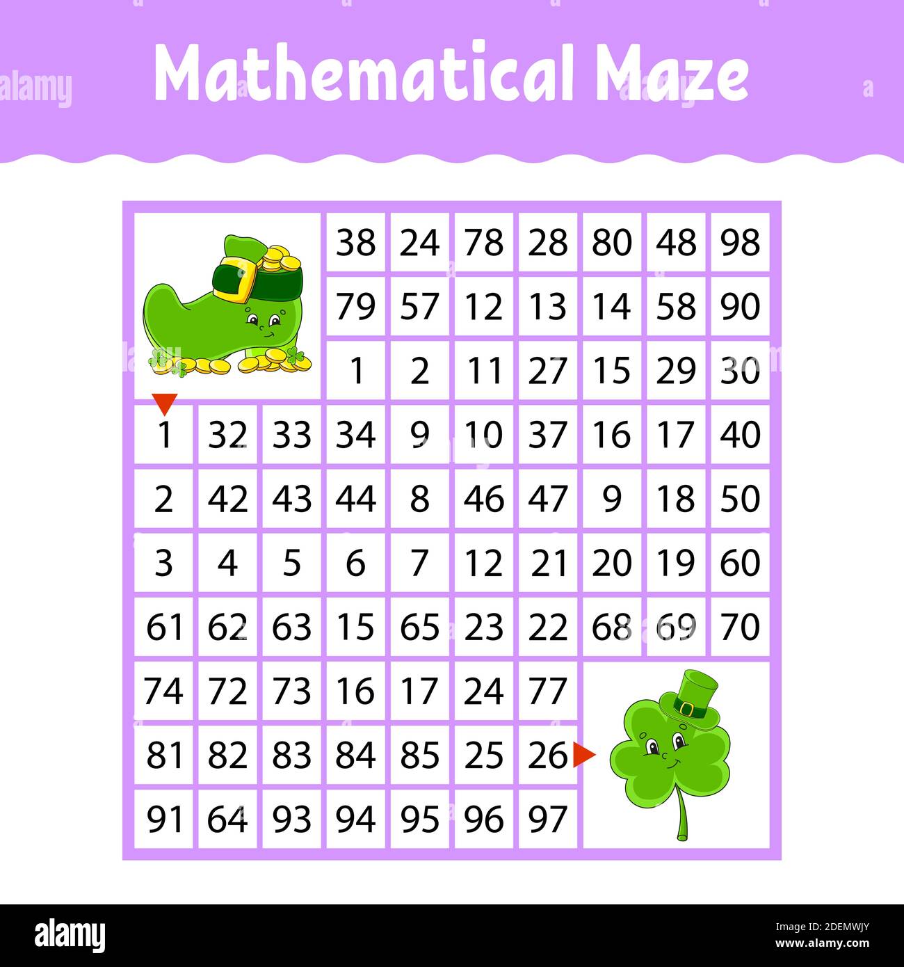Mathematical square maze. Game for kids. Number labyrinth. Education ...