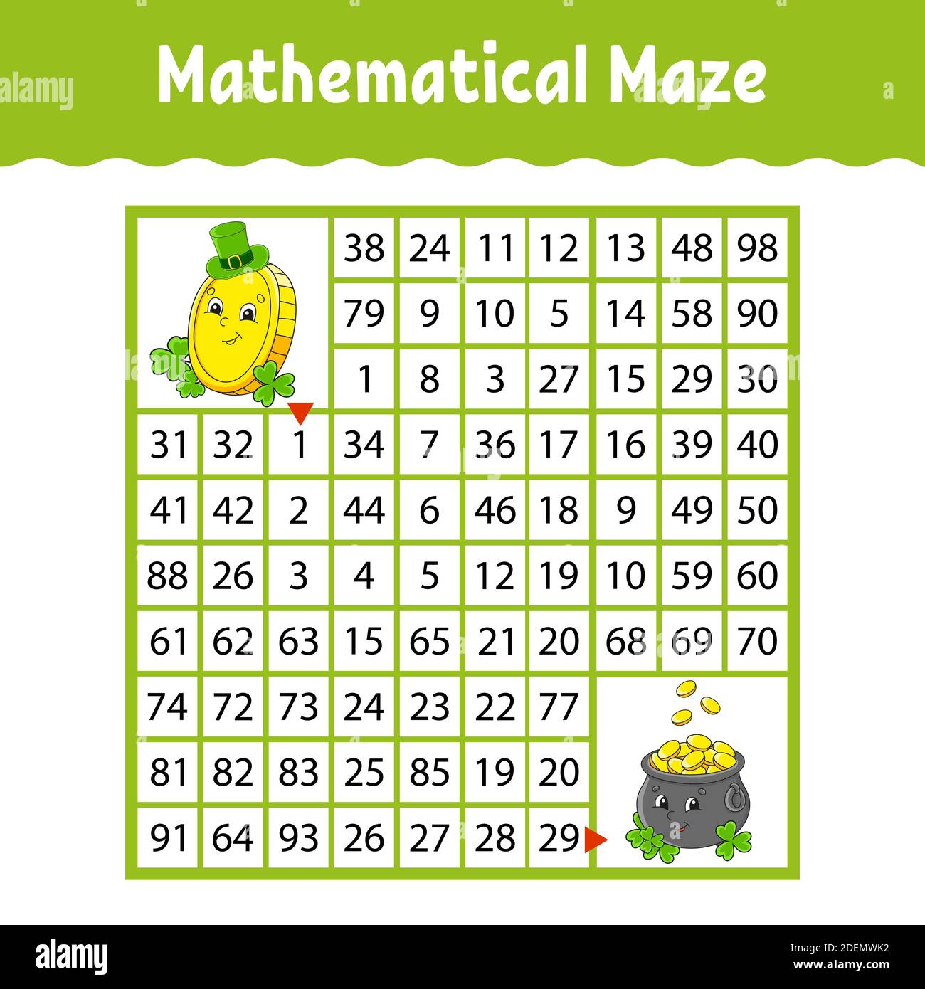 Mathematical square maze. Game for kids. Number labyrinth. Education ...