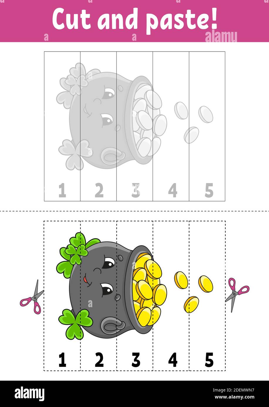 Learning numbers 1-5. Cut and glue. Cartoon character. Education ...