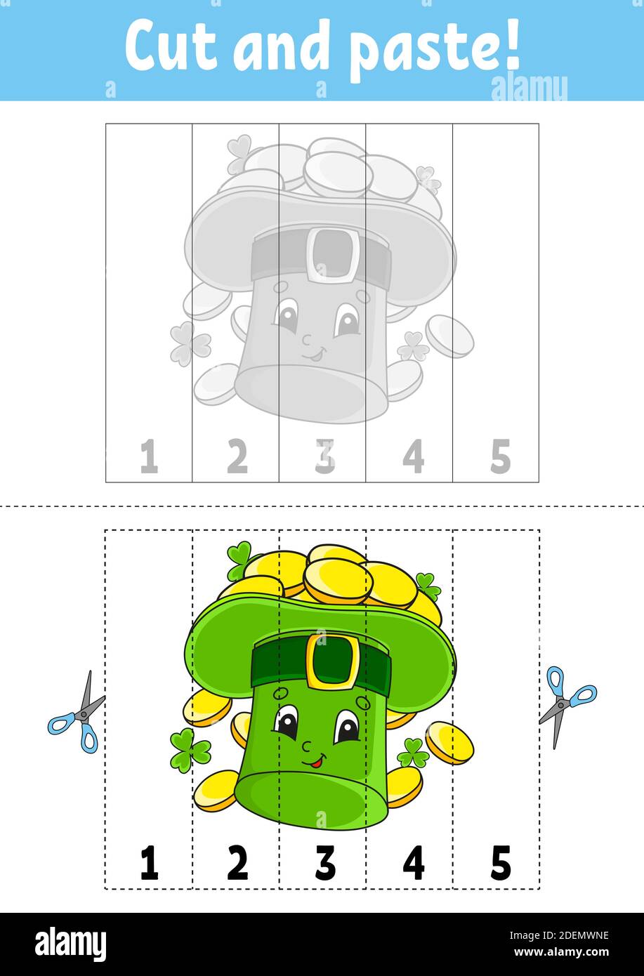 Learning numbers 1-5. Cut and glue. Cartoon character. Education ...