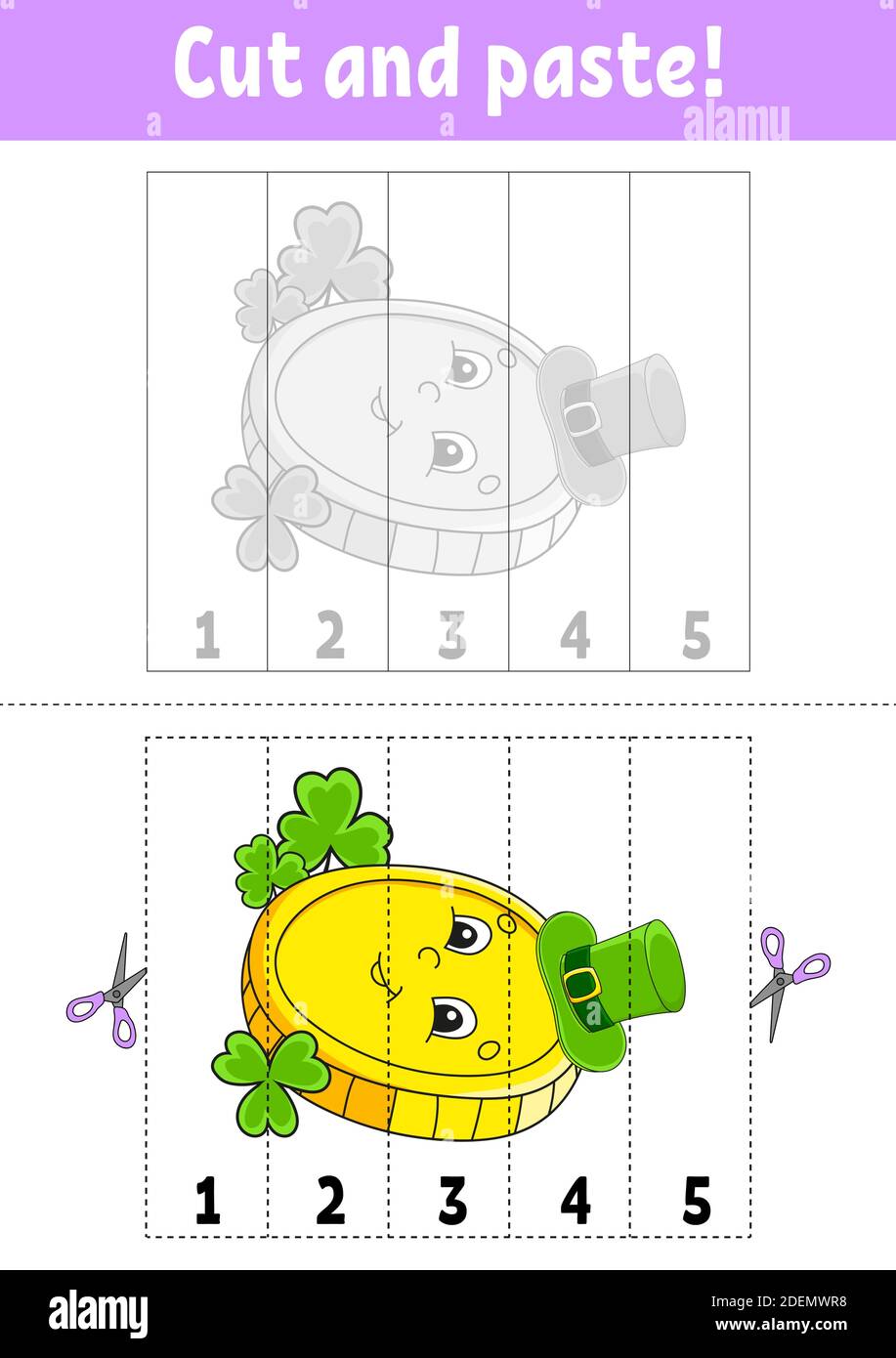 Learning numbers 1-5. Cut and glue. Cartoon character. Education ...