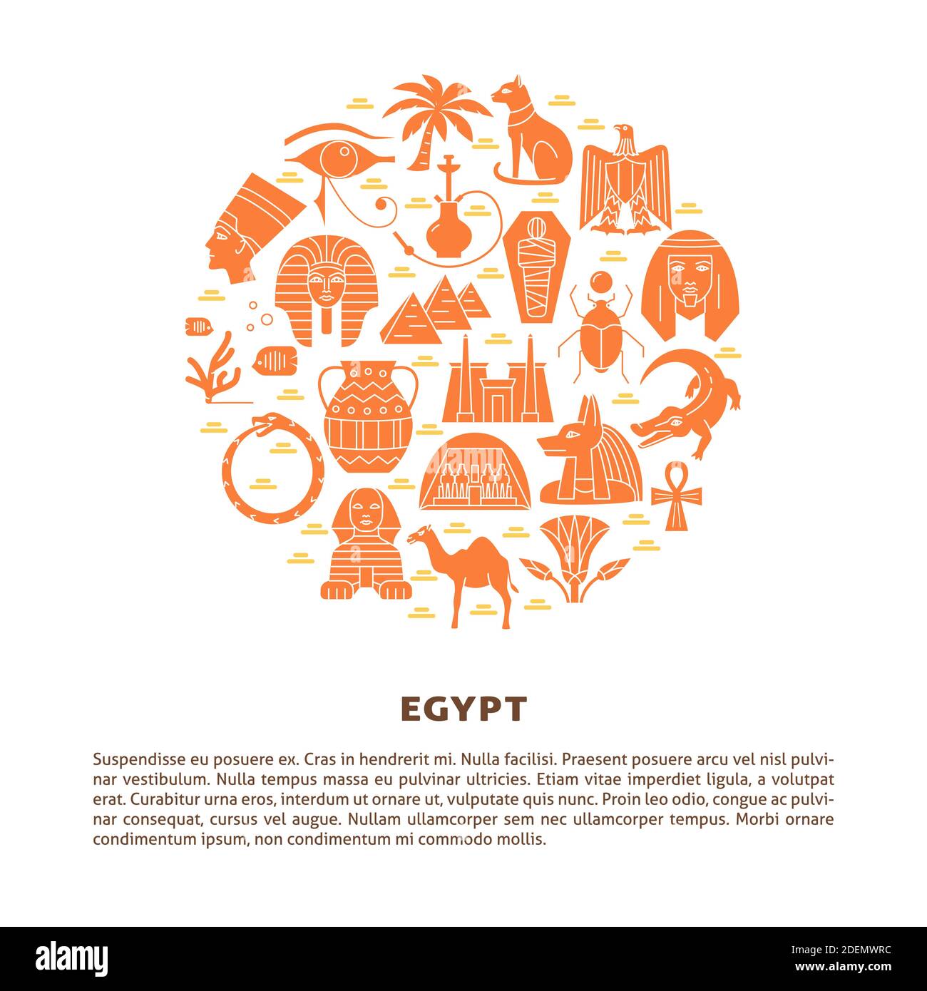 Round banner with Egypt silhouette icons in flat style. Eagle national ...