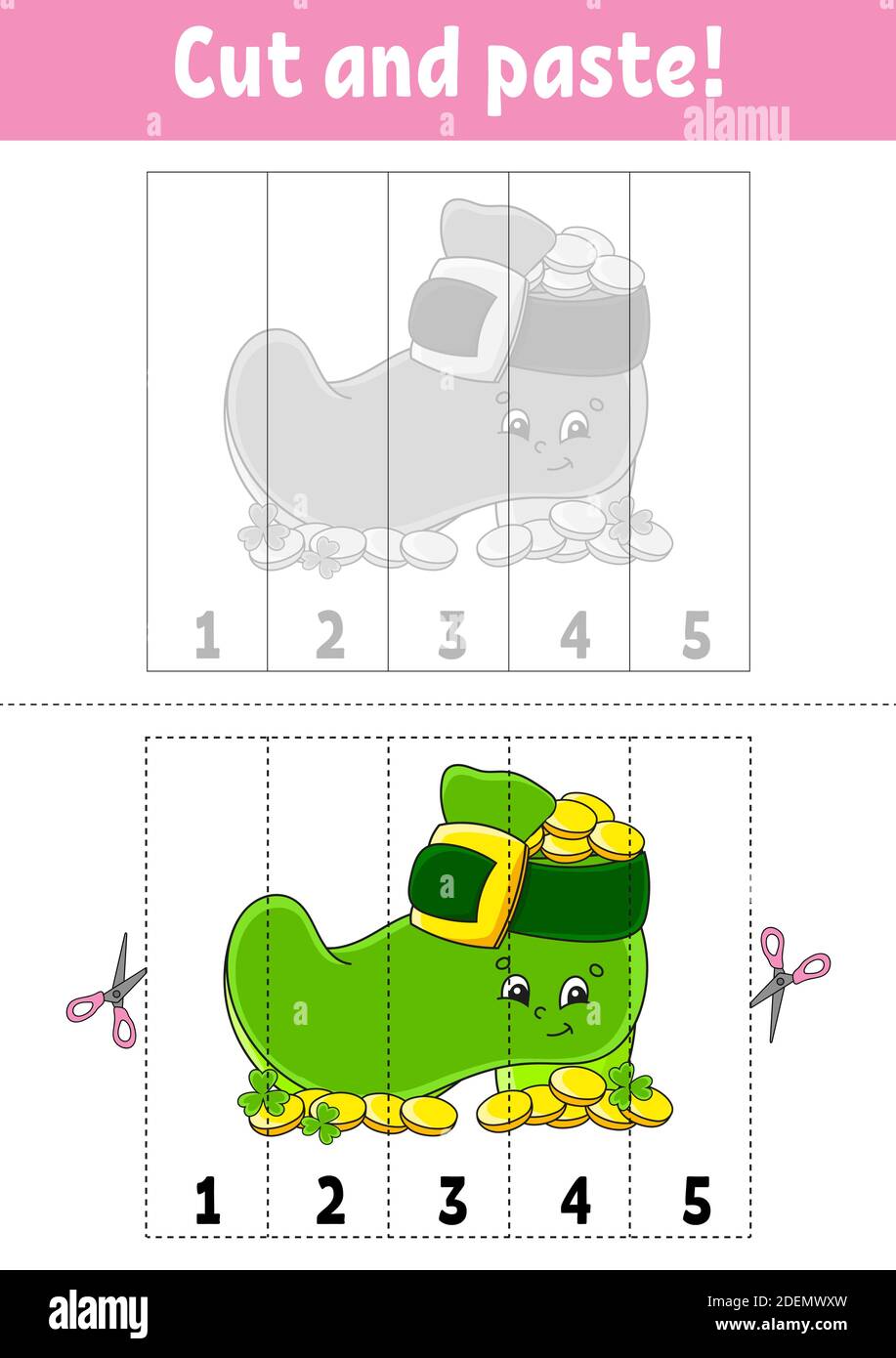 Learning numbers 1-5. Cut and glue. Cartoon character. Education ...