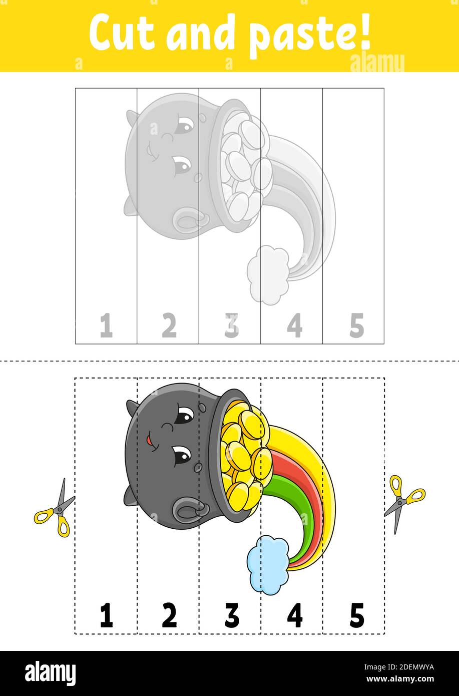 Learning numbers 1-5. Cut and glue. Cartoon character. Education ...