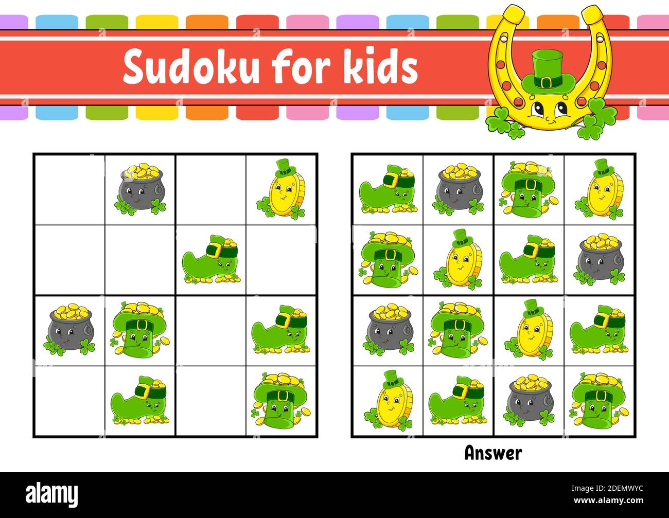 Sudoku for kids. Education developing worksheet. Cartoon character ...