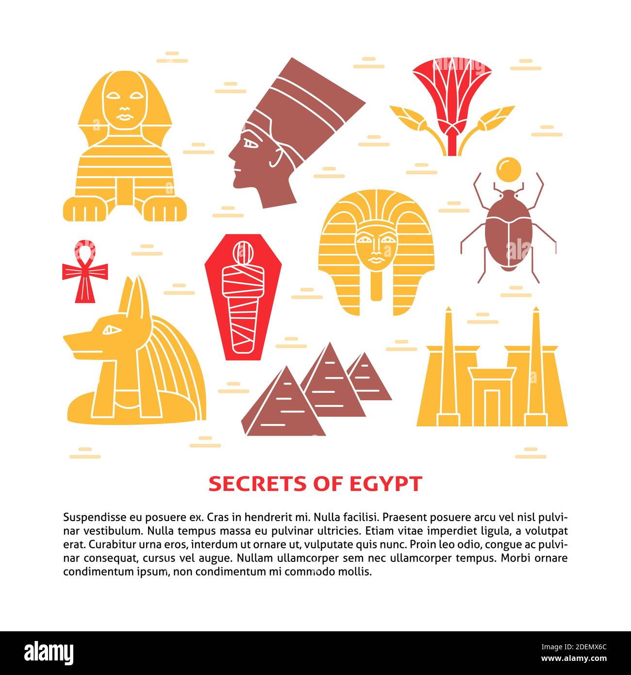 Flat style banner with Egypt symbols and place for text. Poster with ...