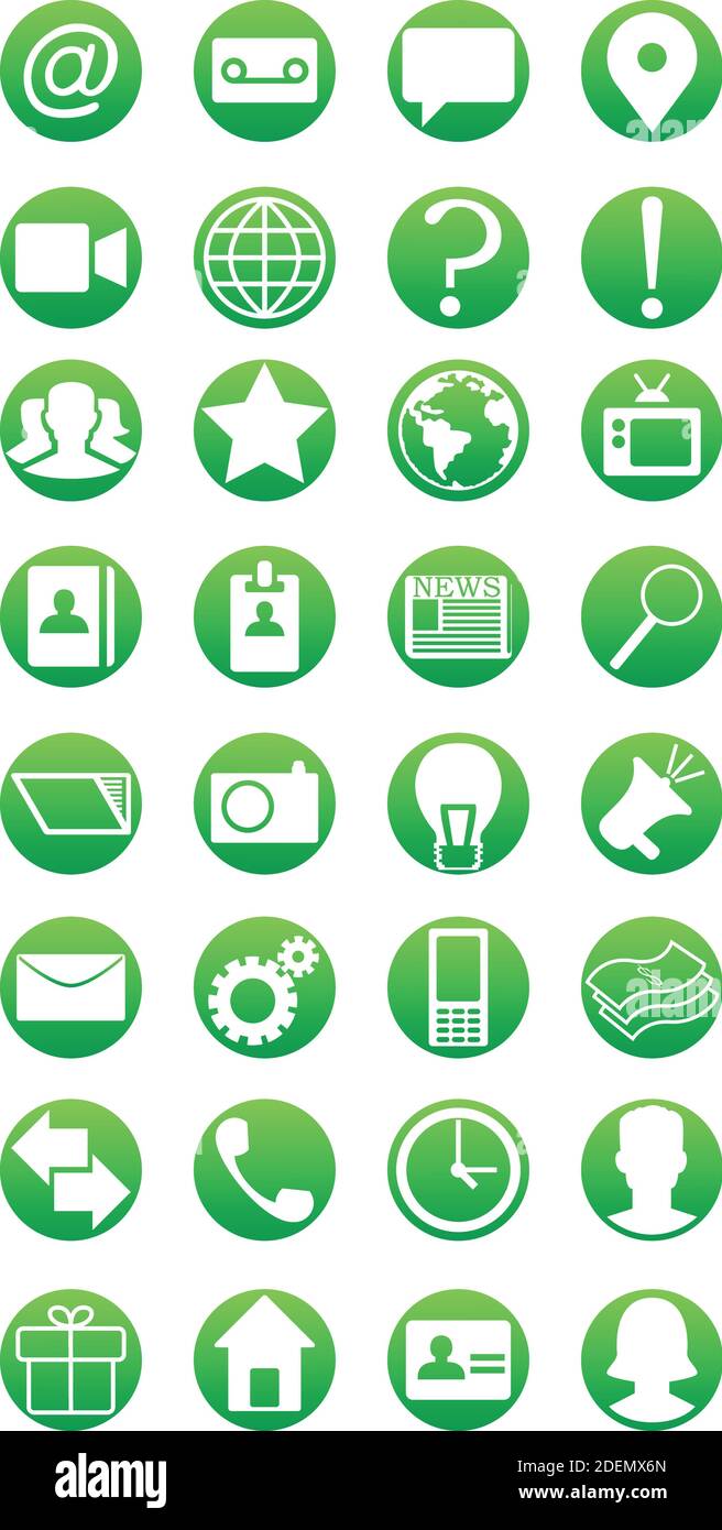 Media and communication icons in circles isolated on white background ...