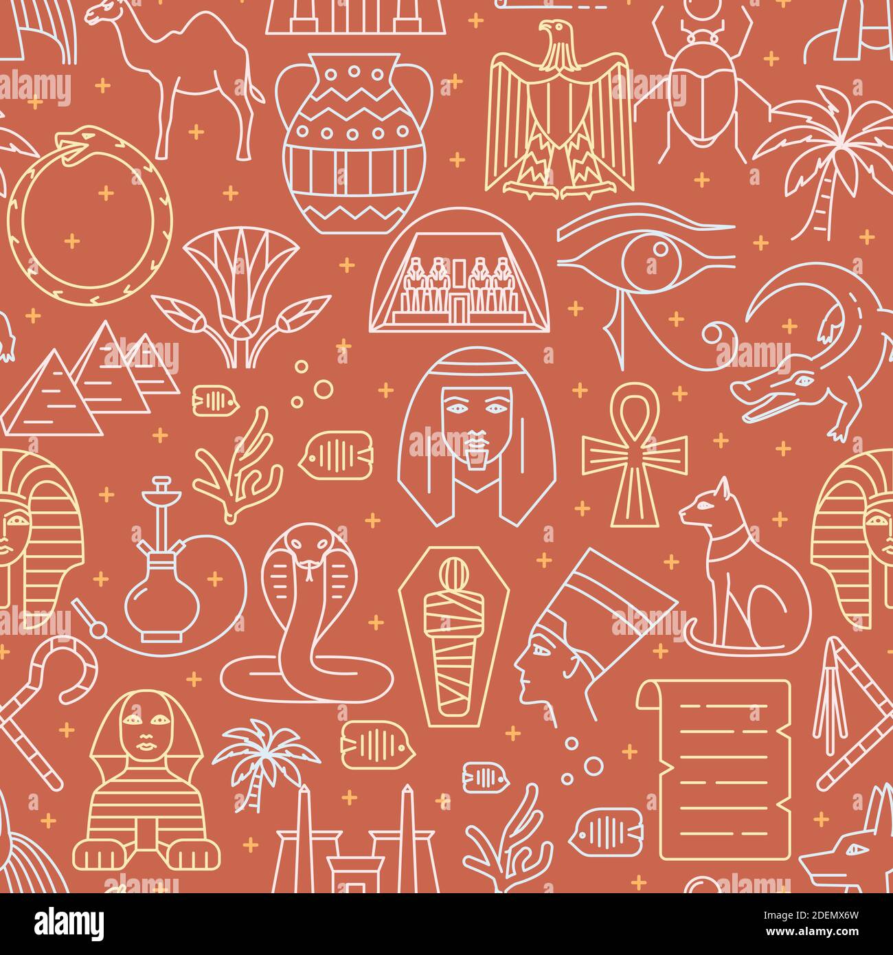 Egypt seamless pattern in thin line style. Repeating background with ...
