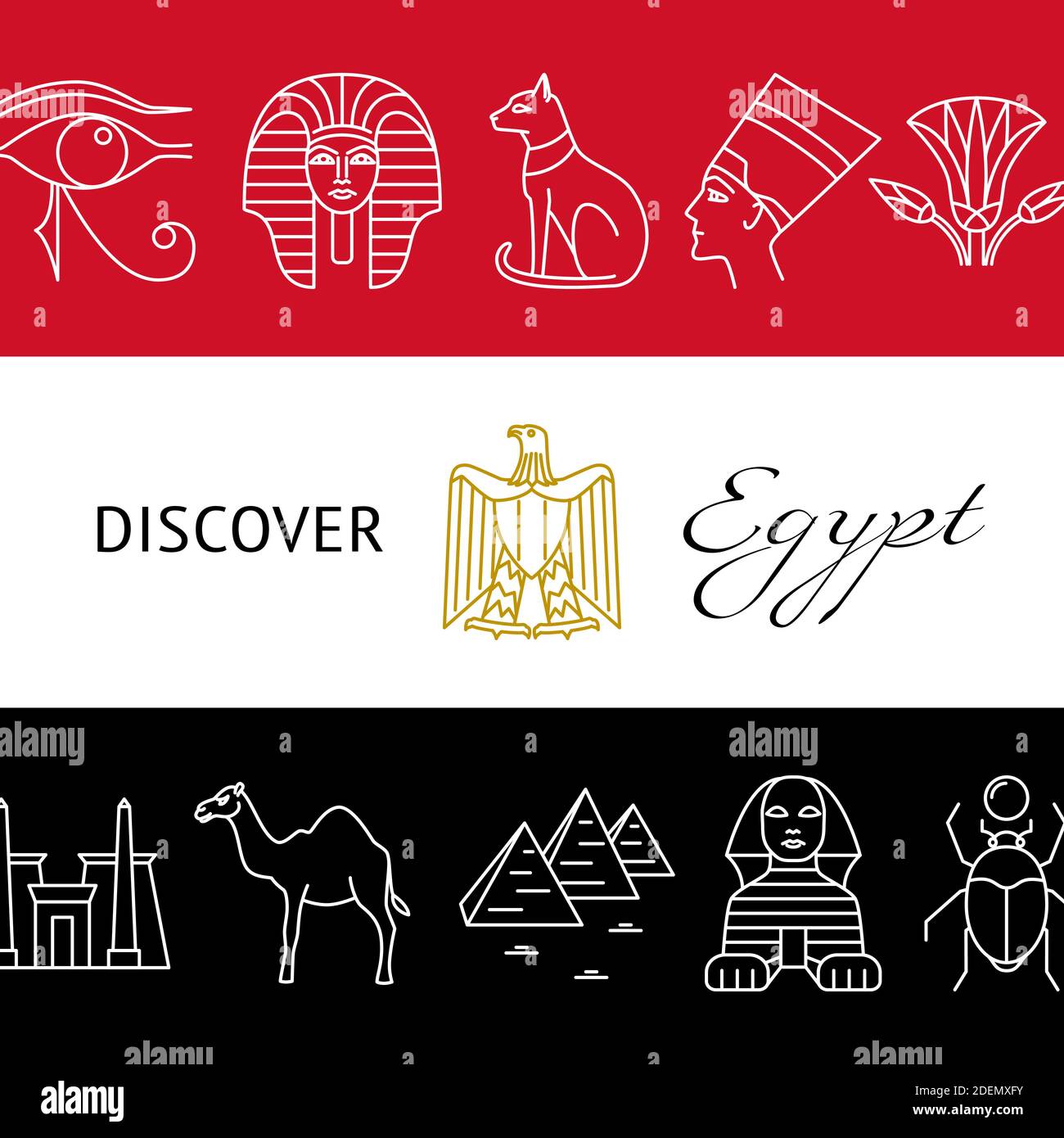 Discover Egypt concept banner with popular symbols and national flag ...