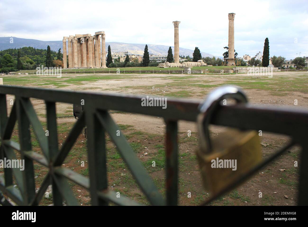 Closed entrance at the archaeological site of Olympian Zeus temple in ...