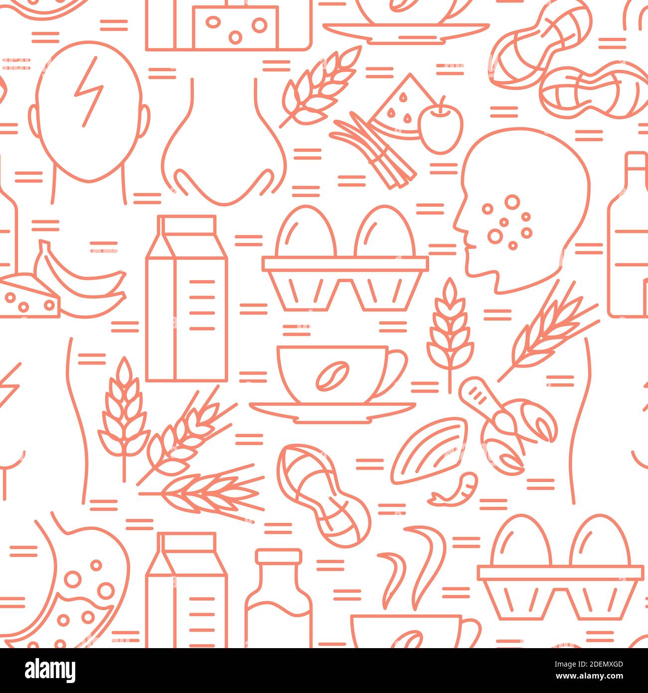 Food allergy seamless pattern in line style. Repeating background with ...