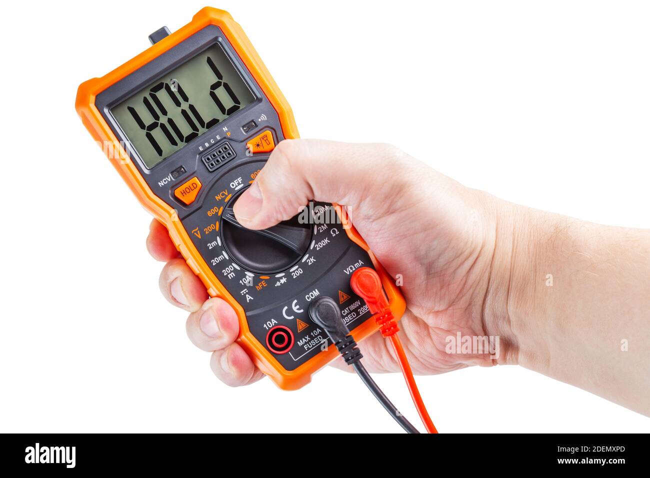 the word hold indicating on monochrome LCD screen of digital electrical ...