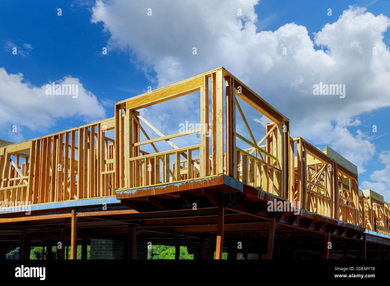 Wood building frame structure on a new development framing of a new ...