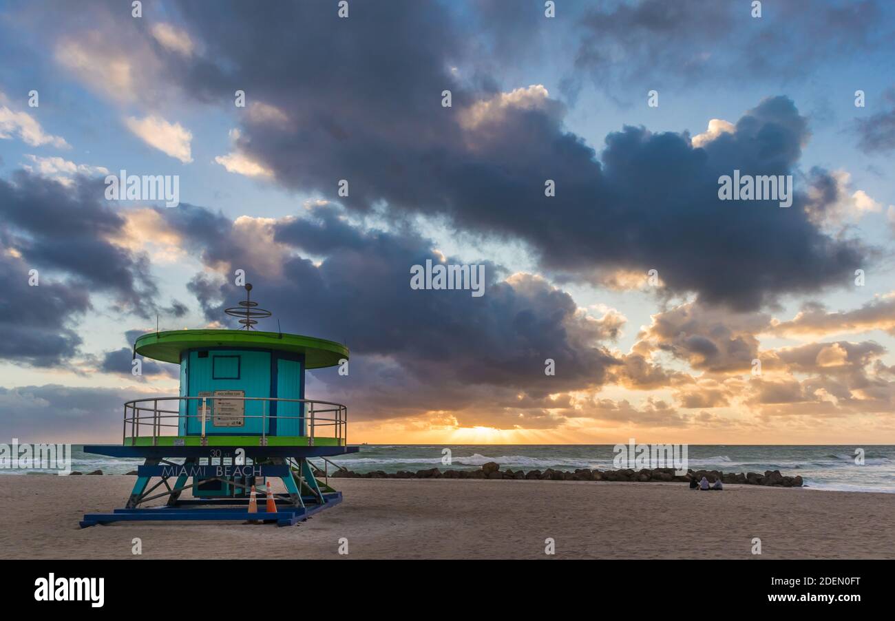 Lifeguard station on Miami Beach on a sunny morning Stock Photo - Alamy