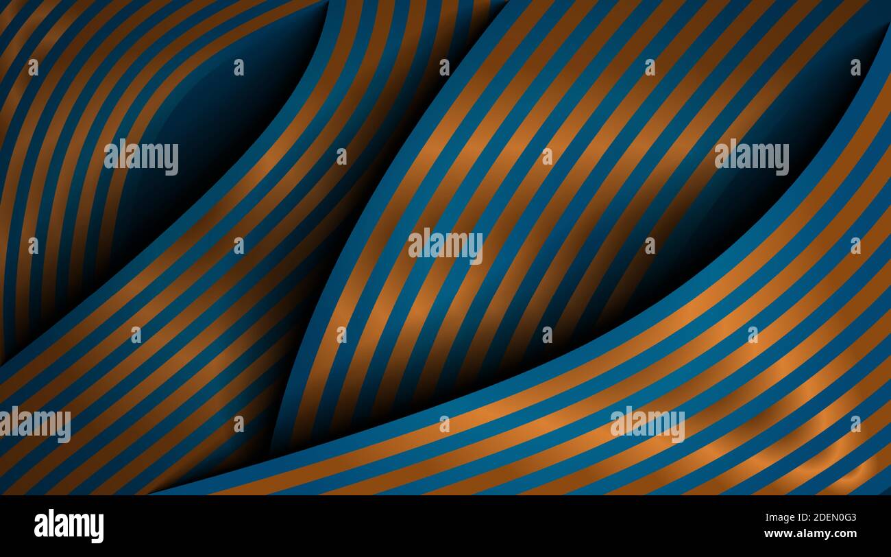 3d modern abstract vector wave design. gold texture lines and dark blue ...