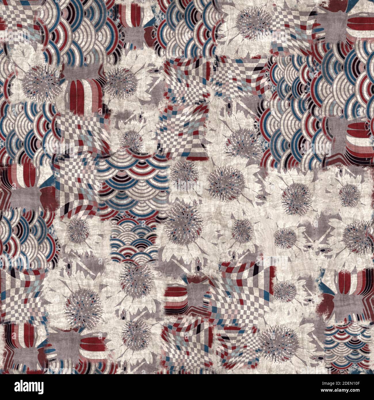 Seamless red white and blue textured retro pattern Stock Photo - Alamy