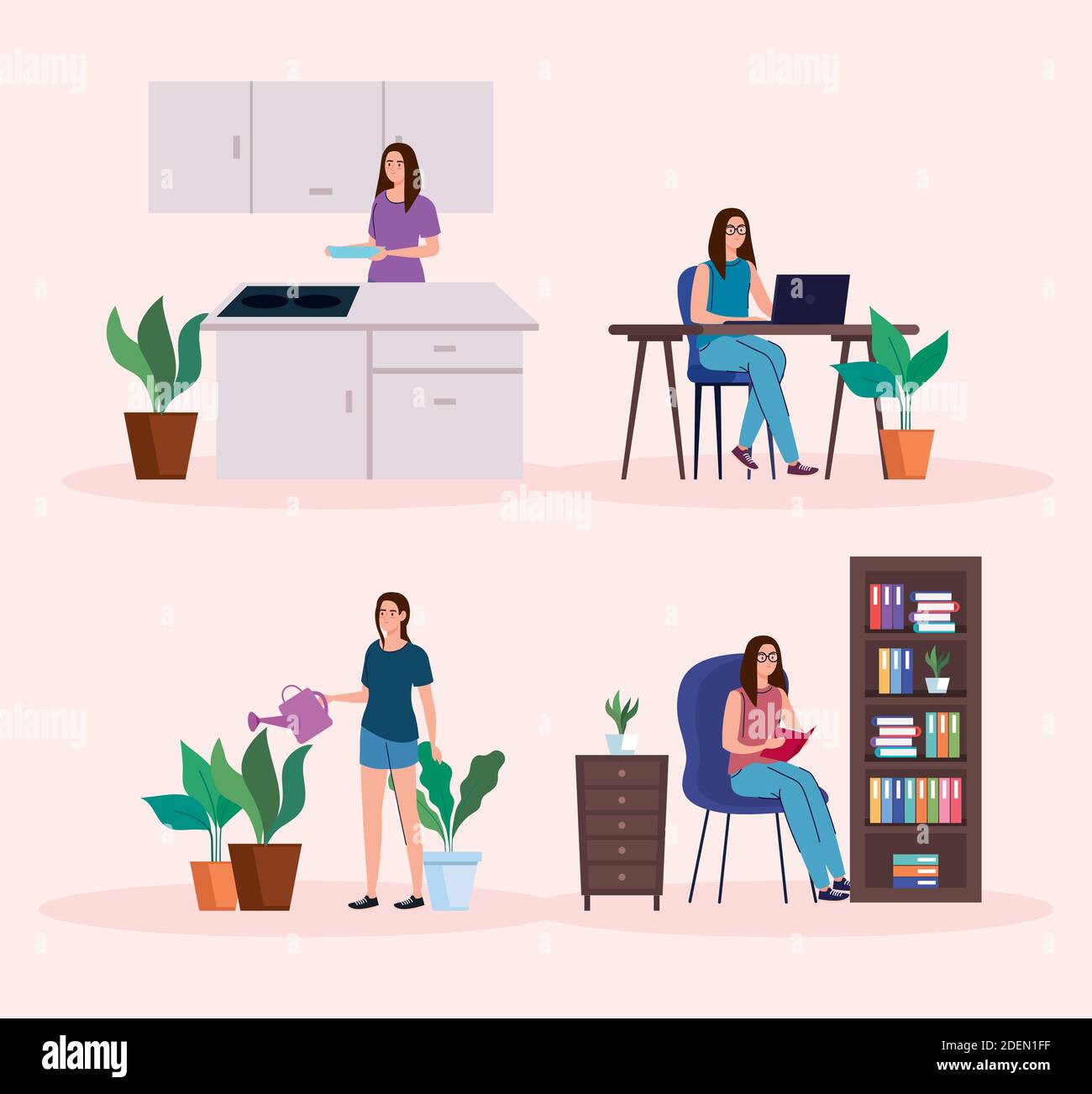 Women doing activities from home vector design Stock Vector Image & Art ...