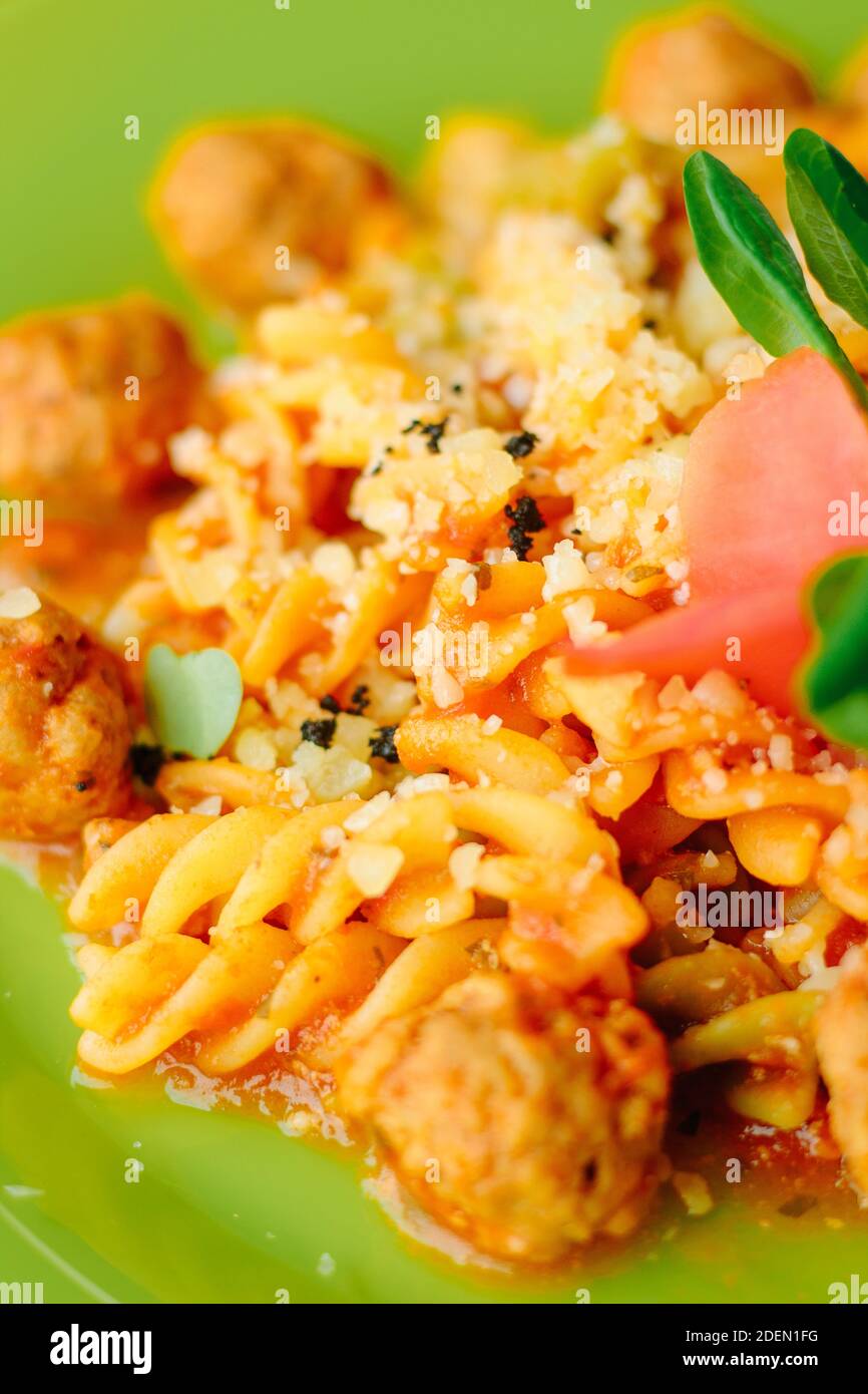 Fusilli pasta with meatballs and vegetables, great image for your needs ...