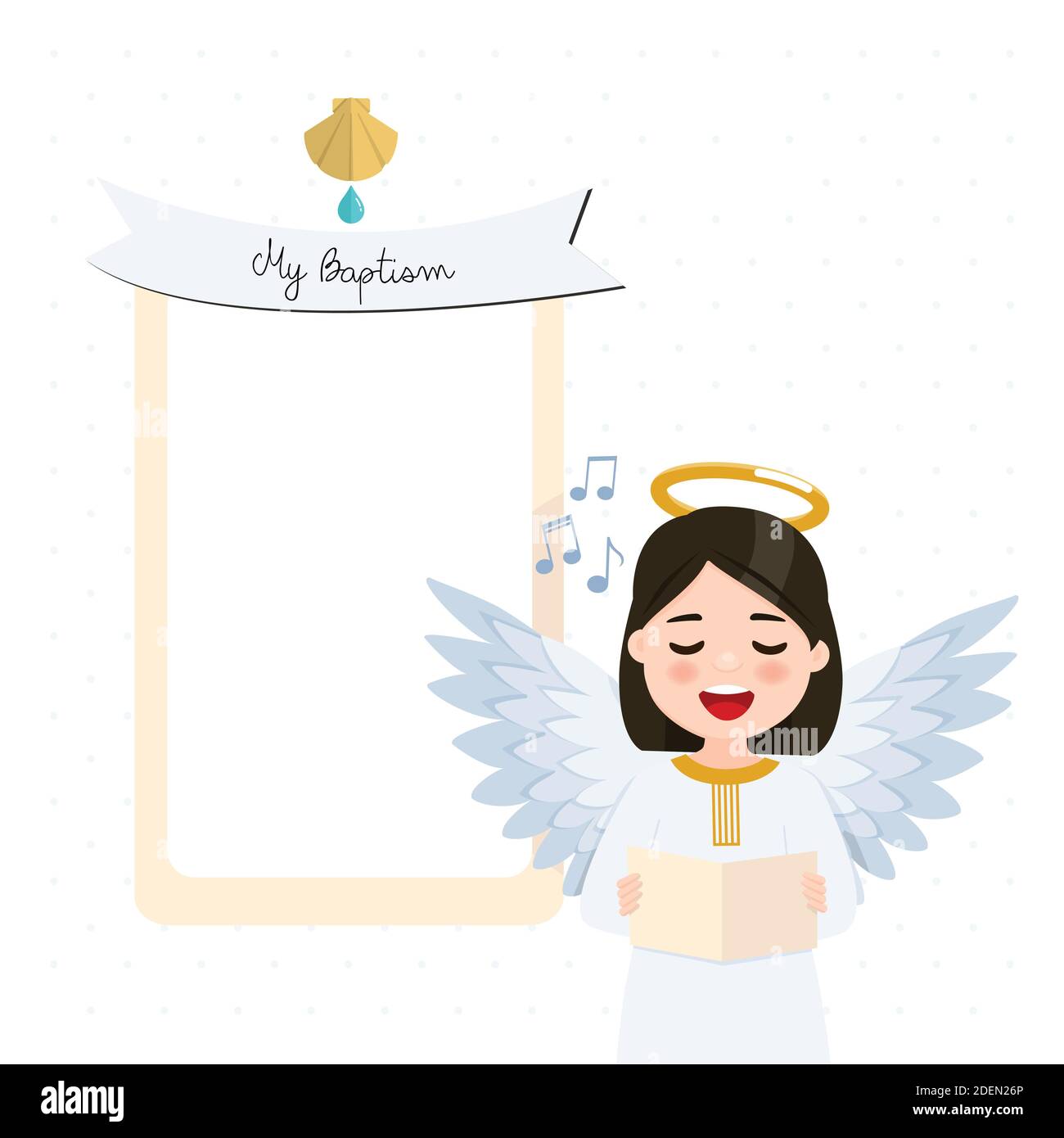 Foreground angel singing. Baptism invitation with message. Flat vector ...