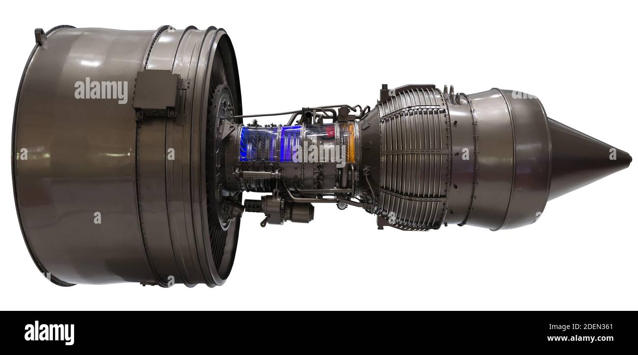 Plane turbine mechanism. Close-up of a large jet engine turbine Stock ...