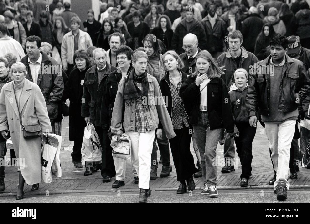 Crowd of people, Nottingham UK 1990s Stock Photo - Alamy