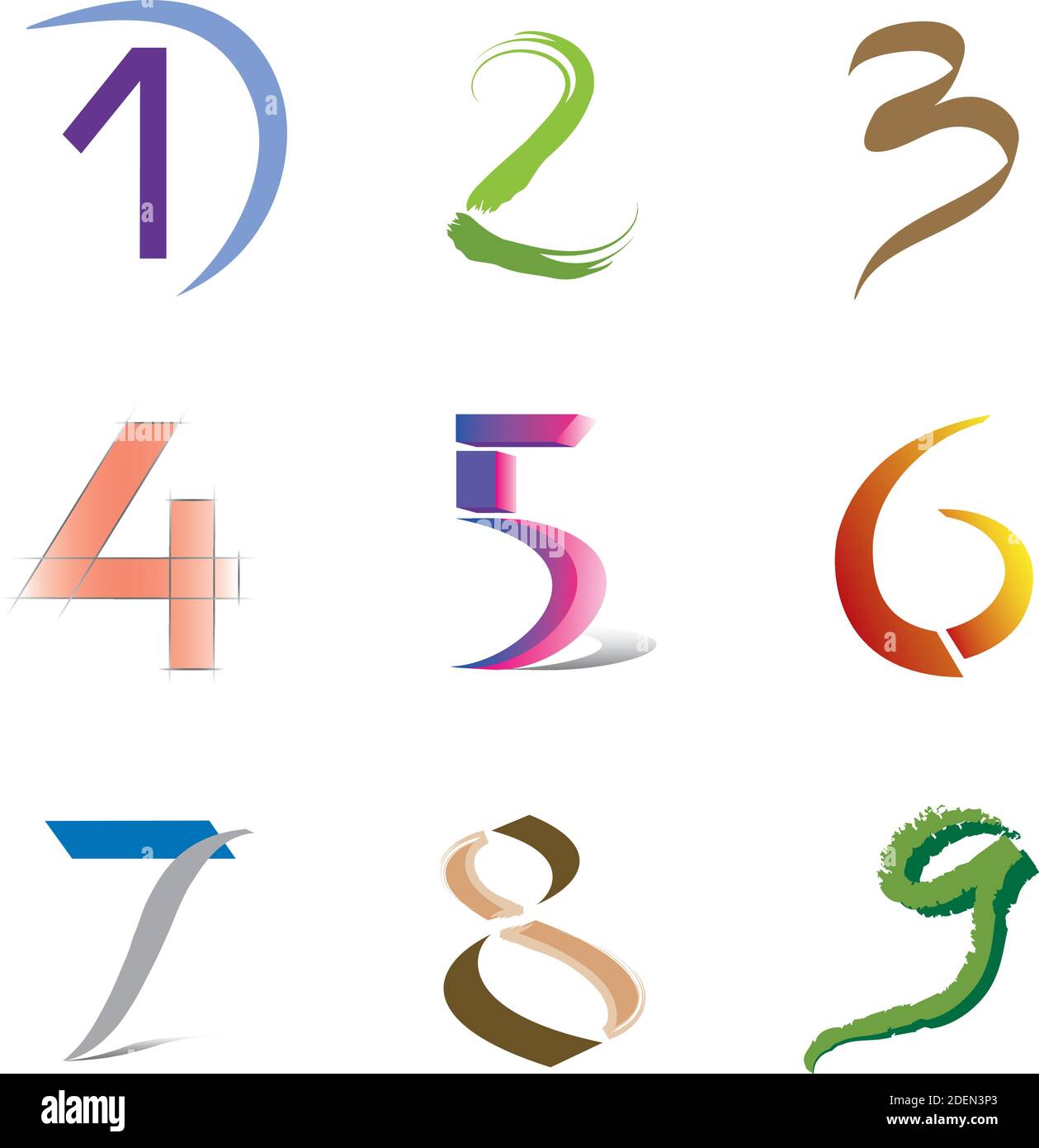 Set of Nine Decorative Numbers Digits for Logo Design - Vector Icons ...