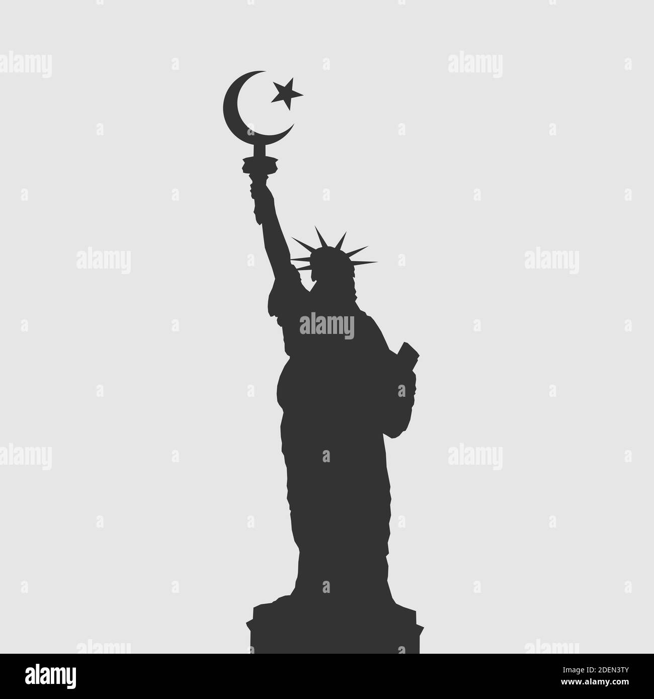 Statue of Liberty with crescent symbol. Metaphor of Islam as ...