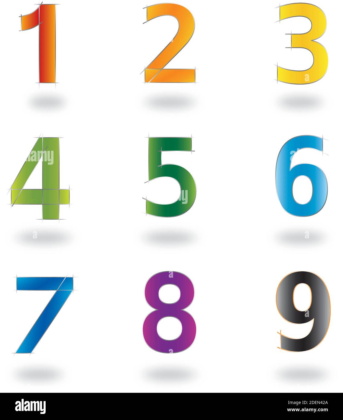 Set of Nine Decorative Numbers Digits for Logo Design - Vector Icons ...