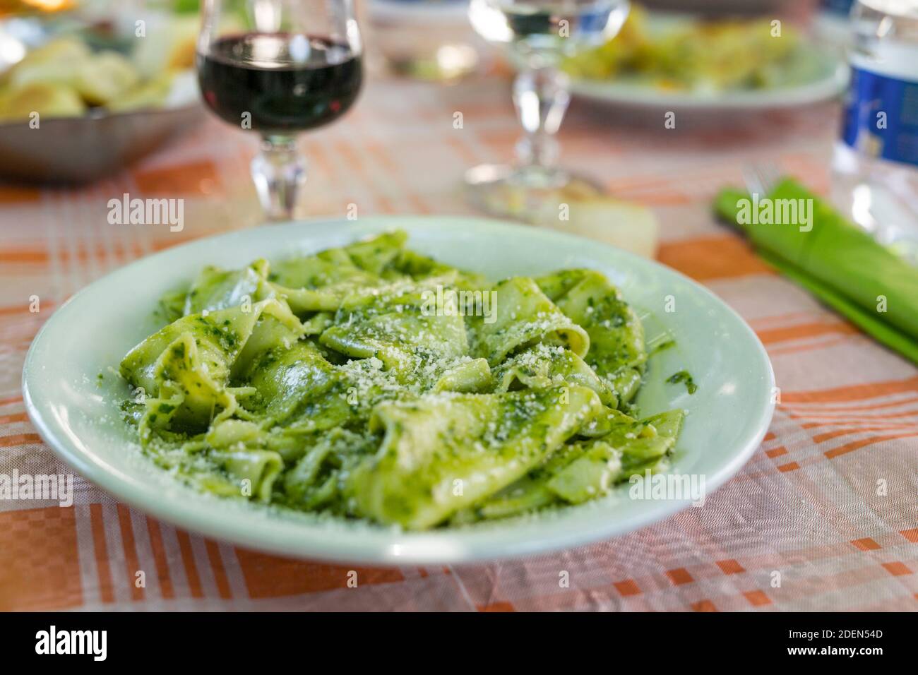 A traditional dish from Italy, pasta and pesto fresh from Genova Stock ...