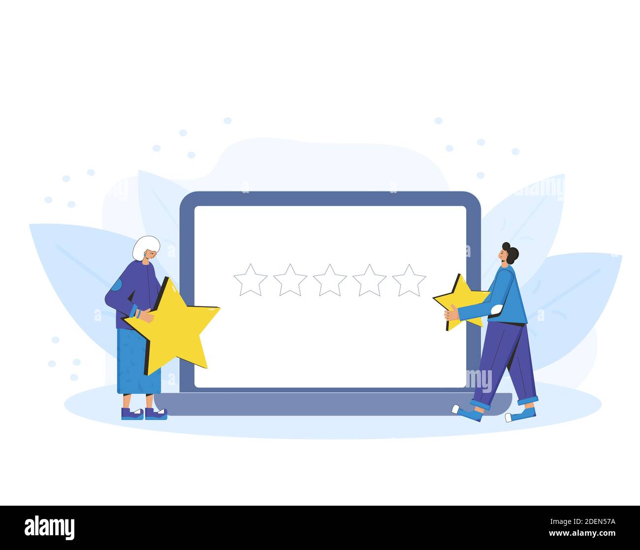 Consumer review rating. Feedback concept. Two persons holding stars in ...