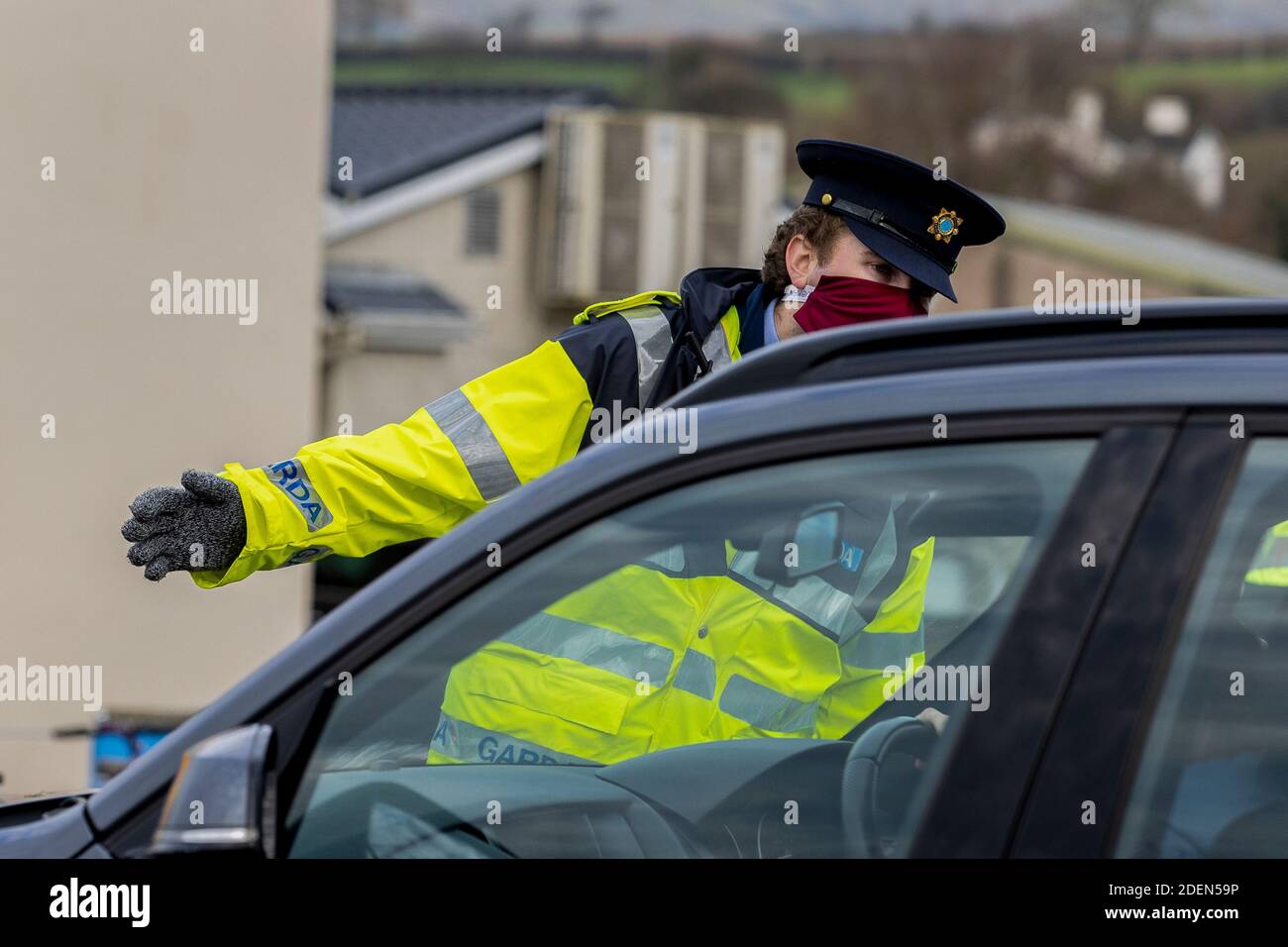 Garda checkpoint on the N13 at Bridge End in Co. Donegal close the UK ...