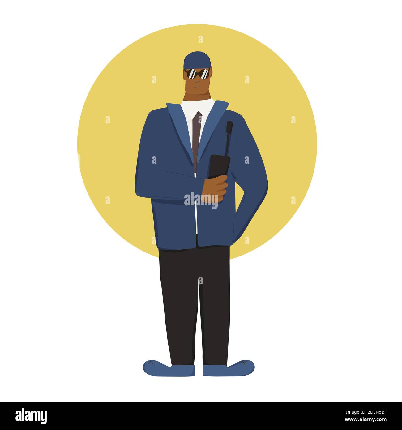 Security guard standing with radio transmitter. Man wearing in a guards ...