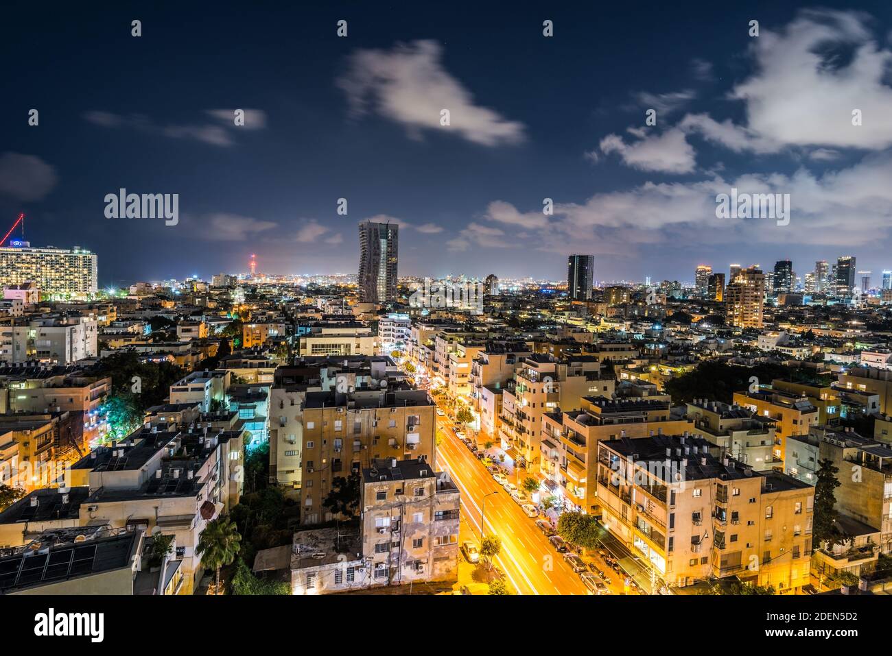 Night aerial view of Tel Aviv City with modern skylines and luxury ...