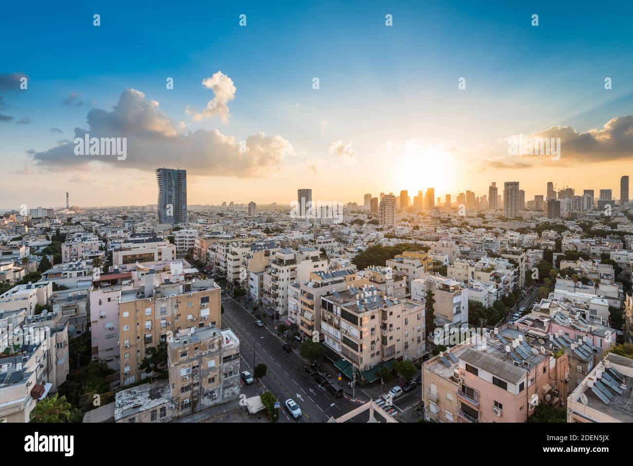 Sunrising of aerial view of Tel Aviv City with modern skylines in the ...