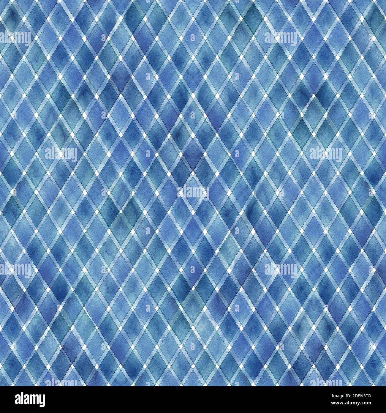 Watercolor stripe diagonal plaid seamless pattern. Blue stripes on ...