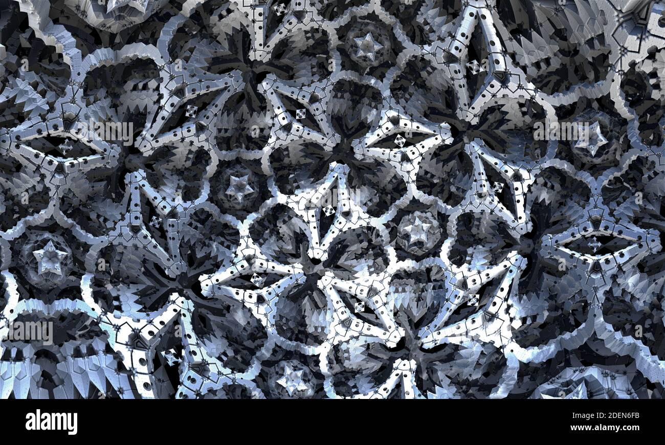 Fractal metal structure in the shape of a pattern. 3d illustration ...