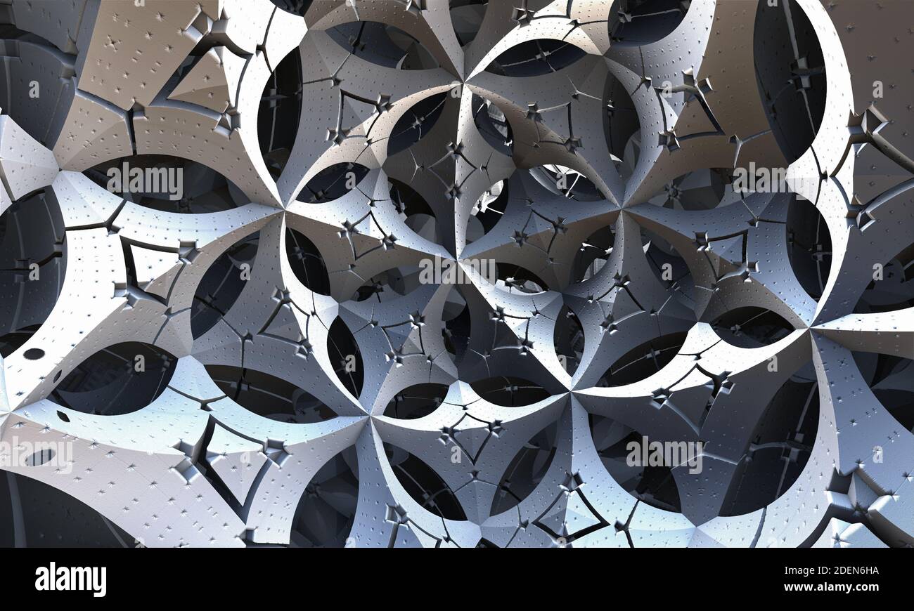 Fractal metal structure in the shape of a pattern. 3d illustration ...