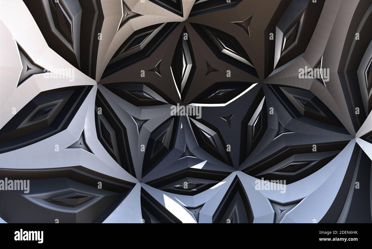 Fractal metal structure in the shape of a pattern. 3d illustration ...