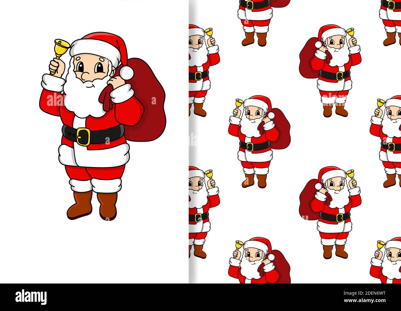 Seamless pattern. Cartoon style. Christmas theme. Hand drawn. Color ...