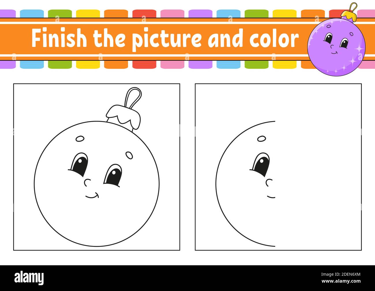 Finish the picture and color. Christmas theme. Cartoon character ...