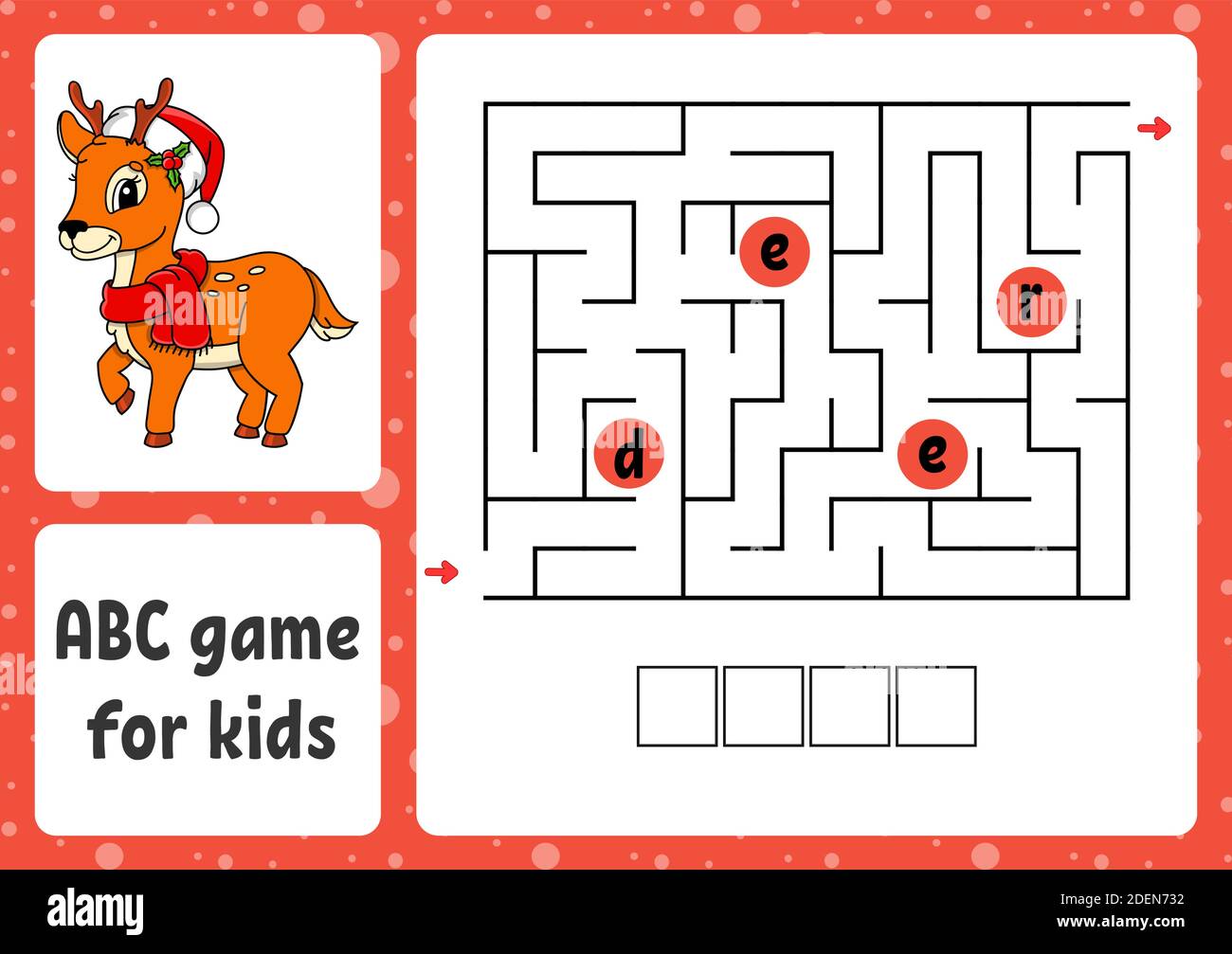 ABC maze for kids. Rectangle labyrinth. Christmas theme. Activity ...
