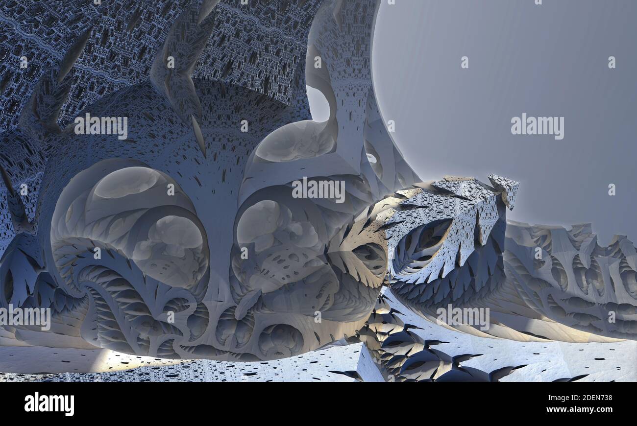Fantastic landscape, 3d image of the entrance to the iron cave cave in ...