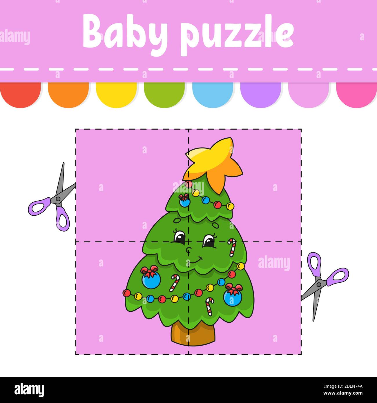 Baby puzzle. Easy level. Flash cards. Cut and play. Christmas theme ...