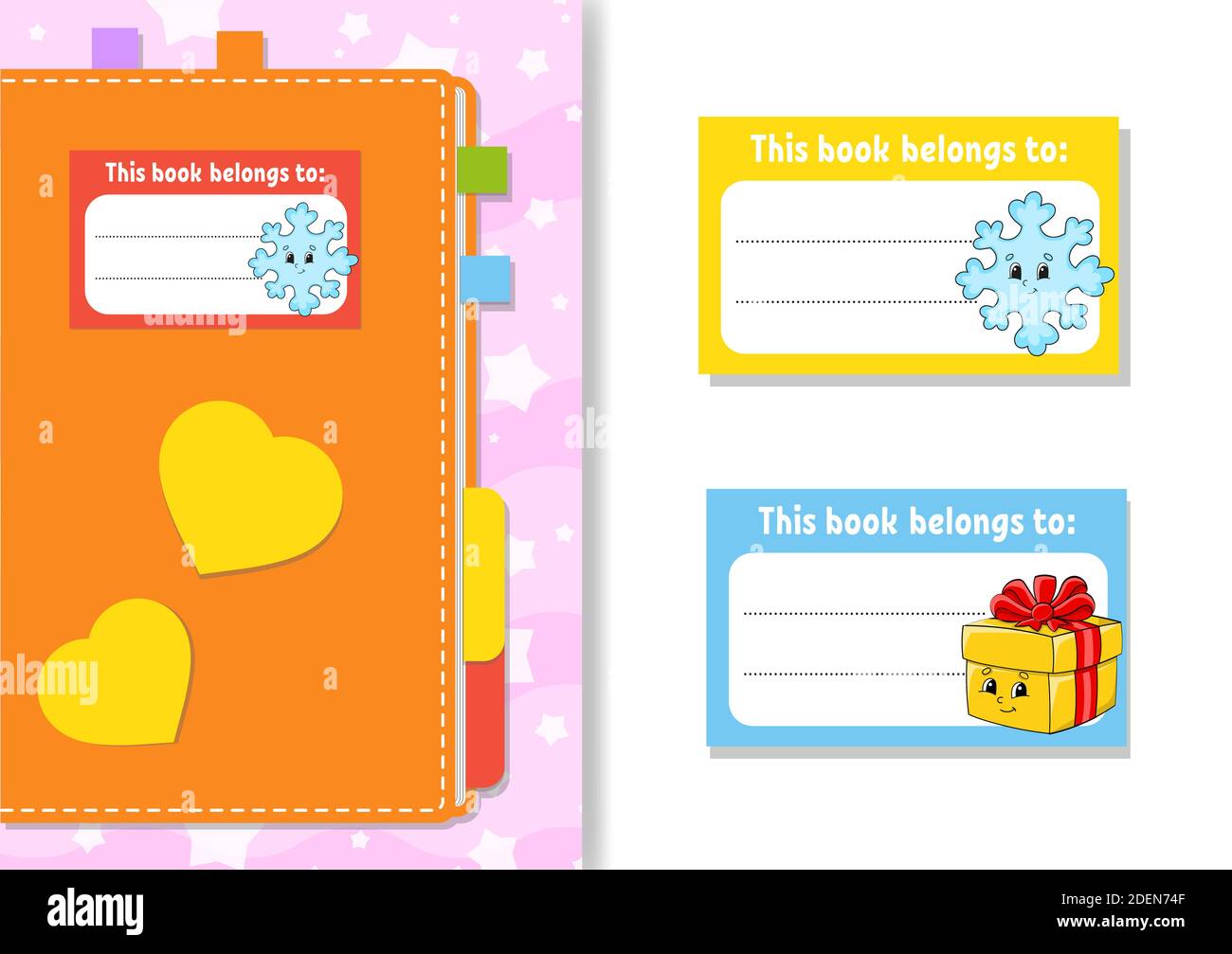 Book label stickers for kids. The rectangular shape. Christmas theme ...