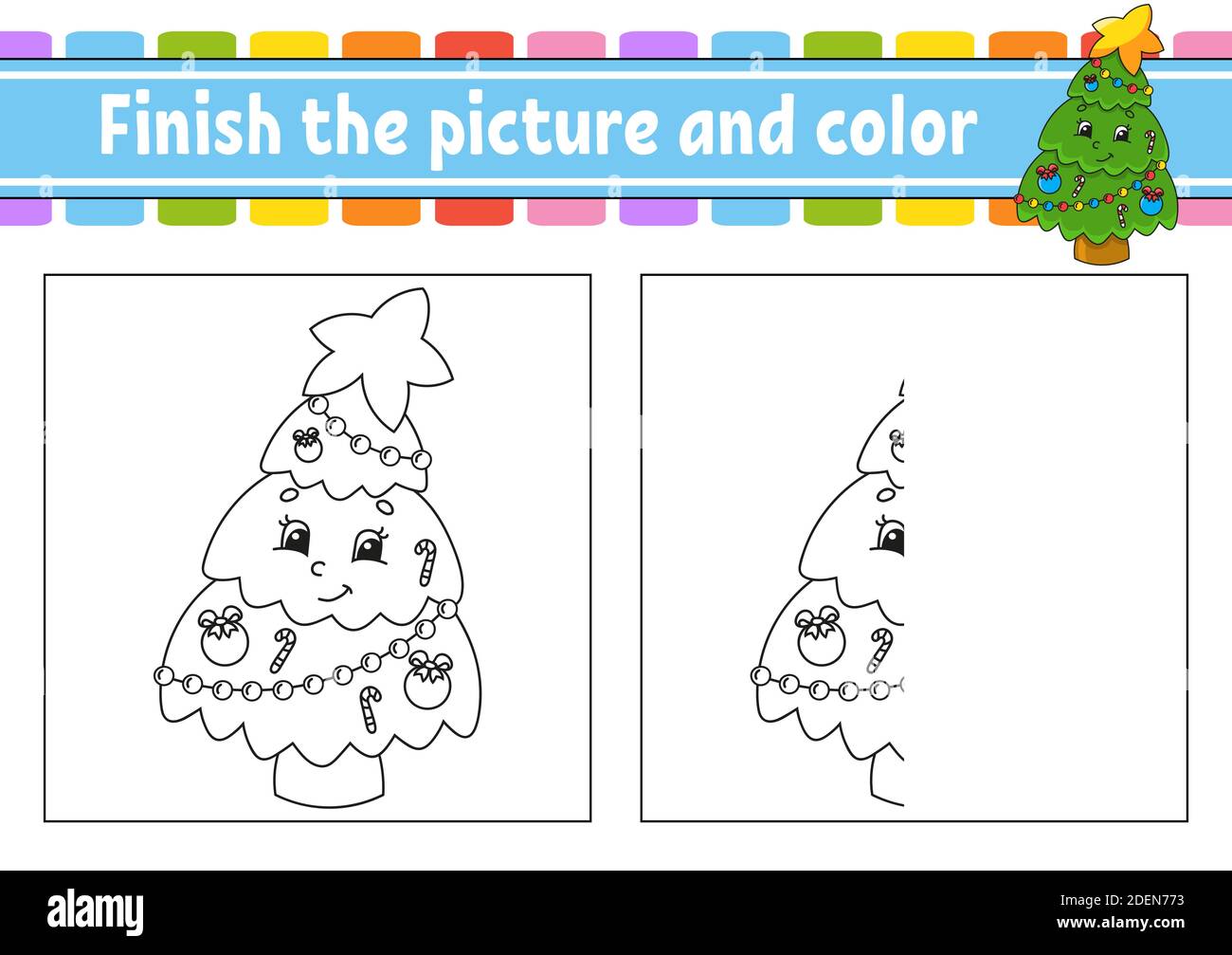 Finish the picture and color. Christmas theme. Cartoon character ...