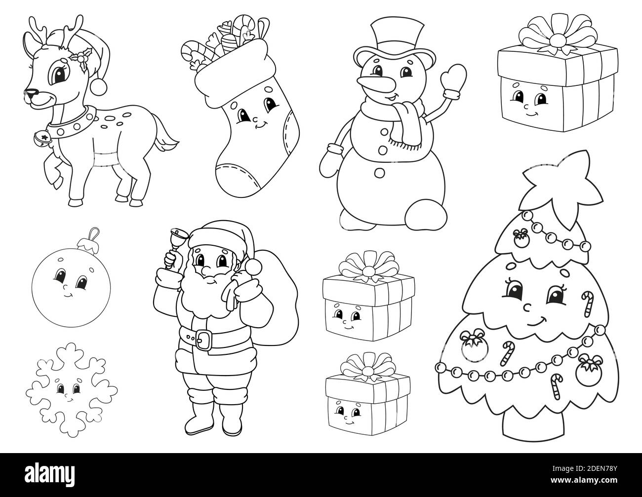 Coloring book for kids. Christmas theme. Cheerful characters. Vector ...